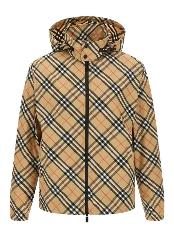 Burberry Markham Jacket In Technical Fabric With Signature Check - Cream