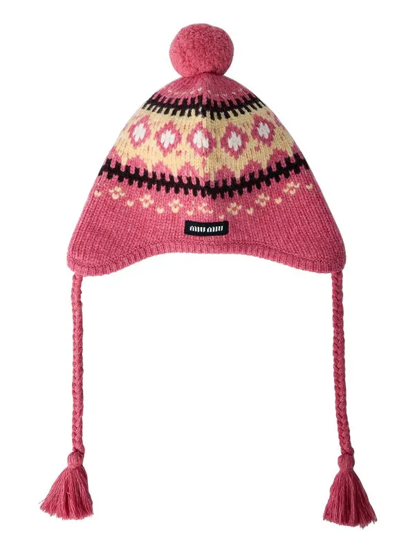Miu Miu Wool Hat With Pom-pom And Ear Flaps - Pink