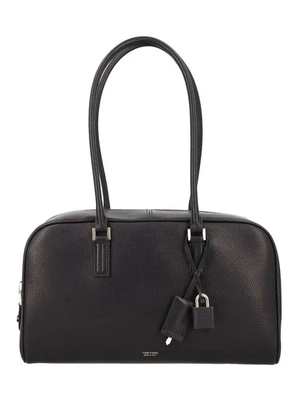 TOM FORD Small Leather Top Handle Bag With Lock Detail - Black