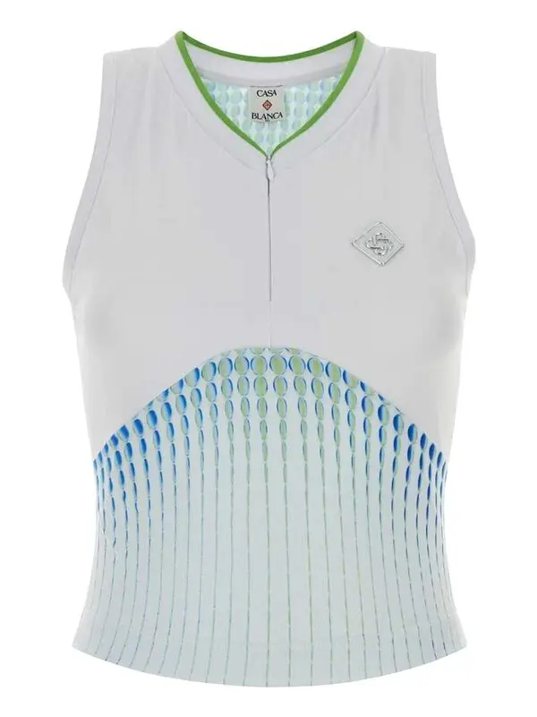 Casablanca Multicolored Stretch Jersey Top With Tennis Print - White