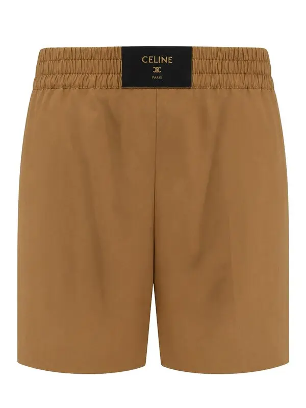 Celine Cotton And Linen Shorts With Triomphe Patch - Brown