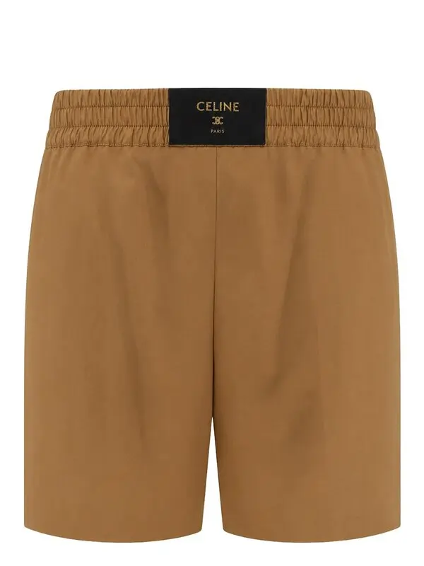 Celine Cotton And Linen Shorts With Triomphe Patch - Brown