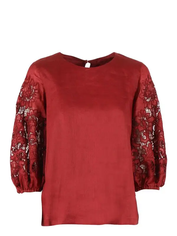 Max Mara Lace Sleeve Pullover - Red