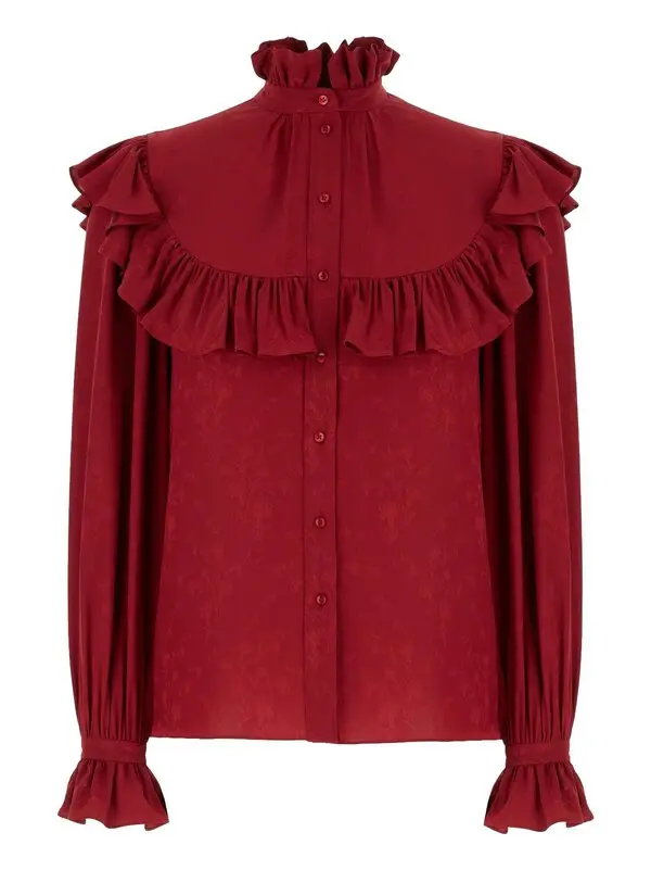 Saint Laurent Ruffled High Neck Blouse - Multicolor