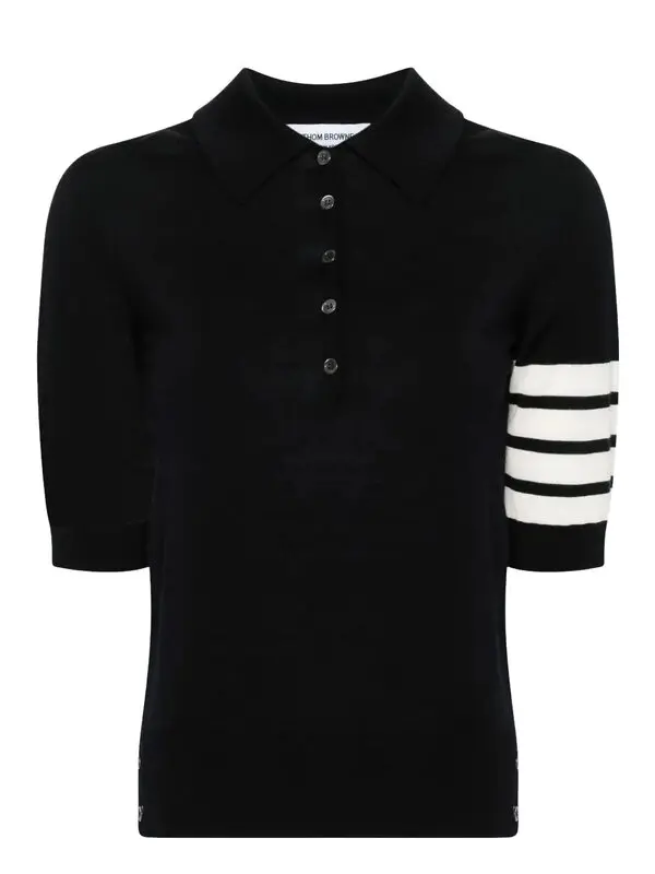 Thom Browne Relaxed Fit Merino Wool Polo With 4 Bar Detailing - Blue