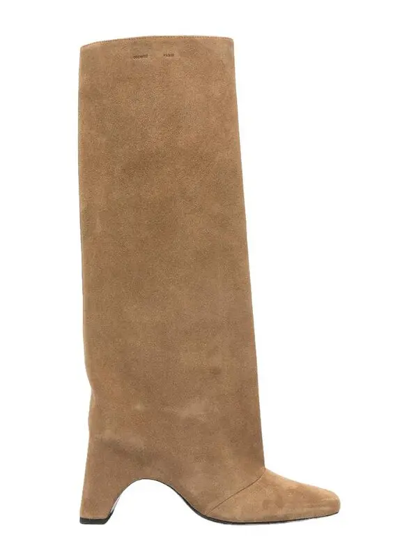 Coperni Knee High Square Toe Block Heel Boots - Brown