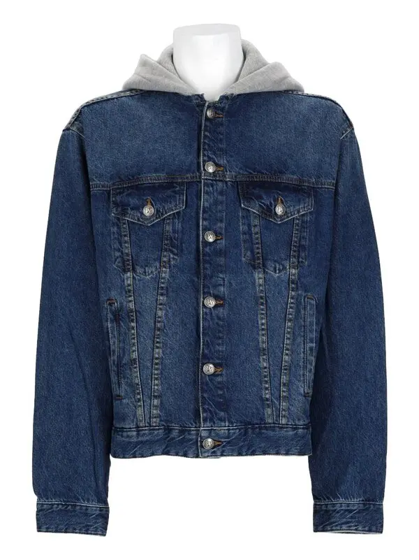 Palm Angels Denim Jacket With Hood - Blue