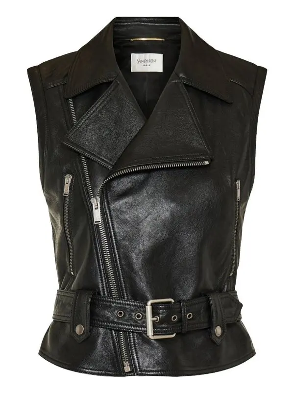 Saint Laurent Leather Biker Vest - Multicolor