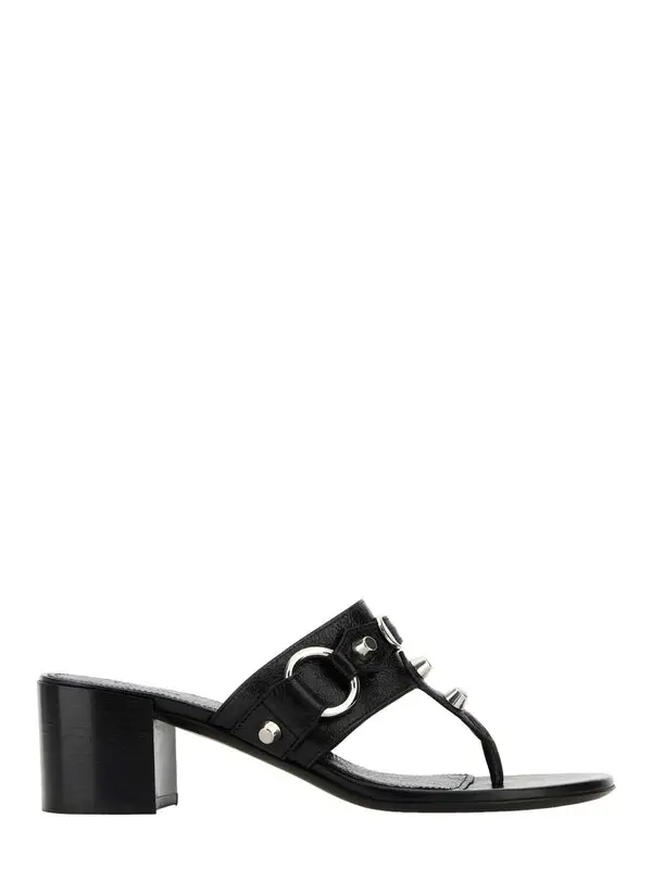 Balenciaga Leather City Thong Mules - Black