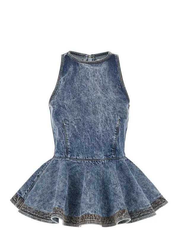 Alaïa Zip-up Peplum Denim Top - Multicolor