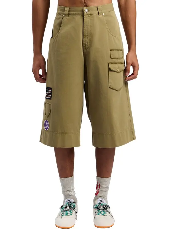 Palm Angels Military Patch Wide-leg Bermuda Shorts - Green