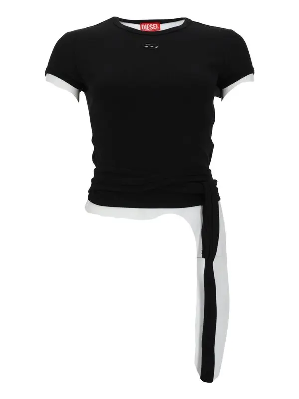 DIESEL® Ribbed T-shirt With Drawstring Detail - Black