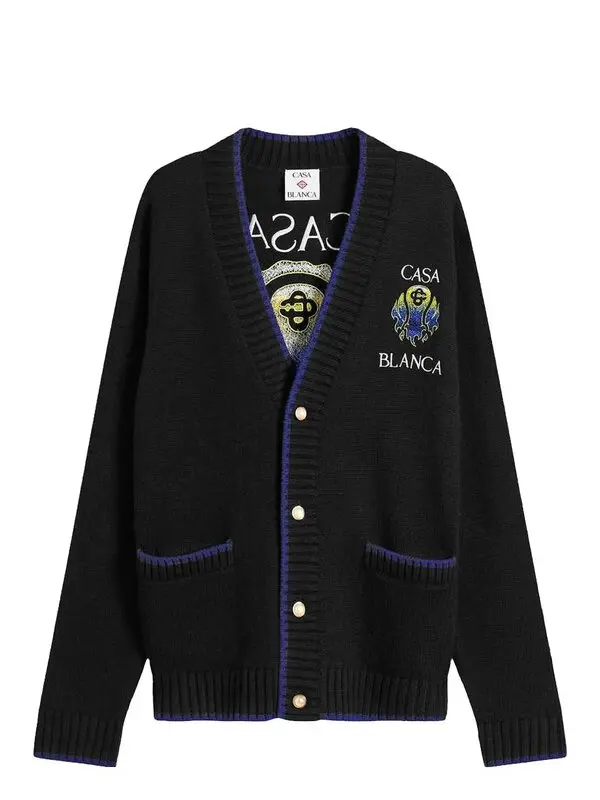 Casablanca Flaming Tennis Ball V-neck Cardigan - Black