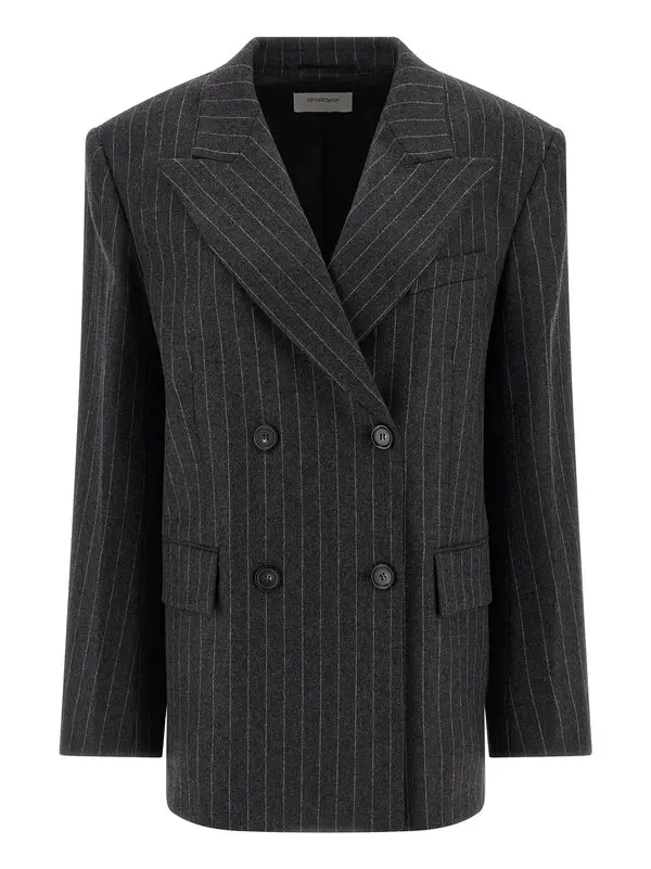 Sportmax Belford1234 Double-breasted Wool Blend Blazer - Gray