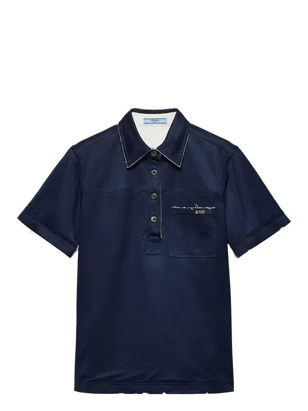 Prada Short Sleeve Polo Shirt With Contrasting Stitching - Blue