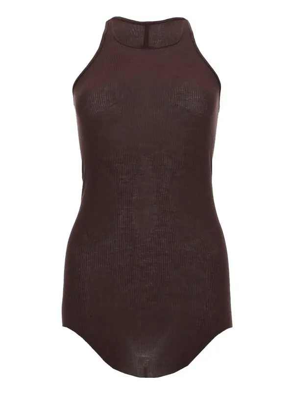 Rick Owens Ribbed Viscose And Silk Blend Halter Neck Top - Brown