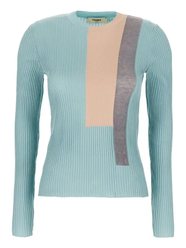 Fendi Ribbed Knit Top With Colorblock Detail - Multicolor