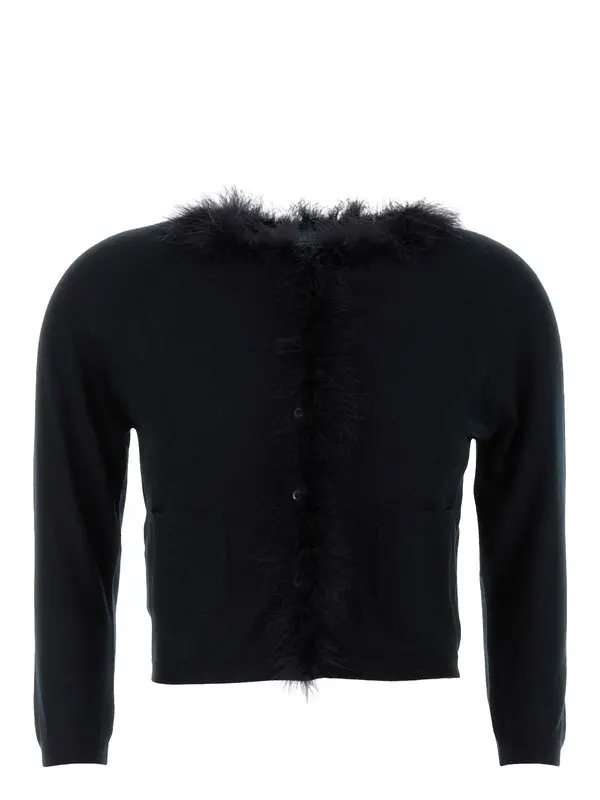 Prada Cashmere Cardigan With Feather Trim - Black