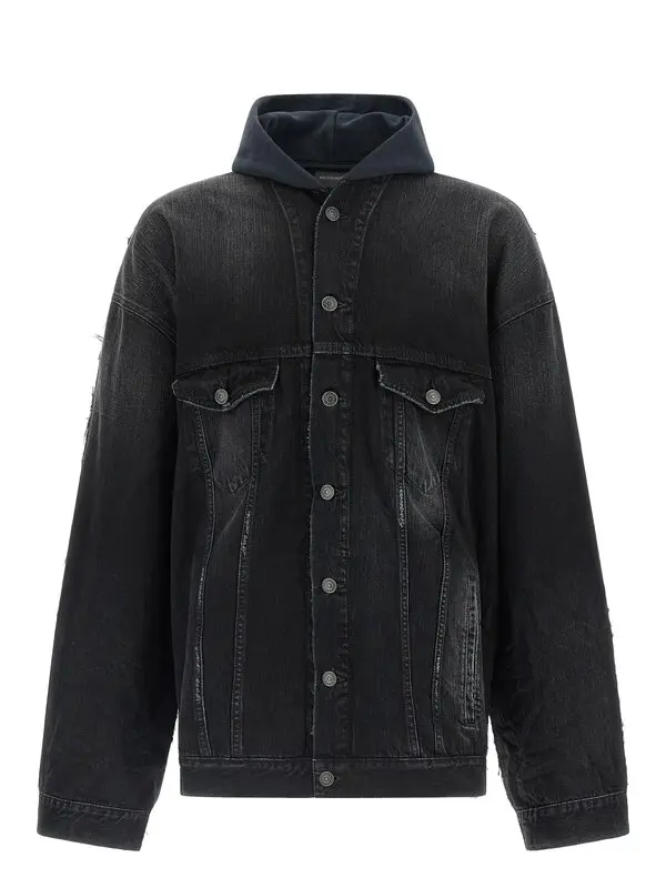 Balenciaga Hybrid Denim Hoodie Jacket - Black