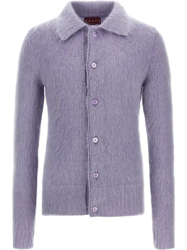Gucci Polo" Cardigan In Brushed Mohair Blend - Purple