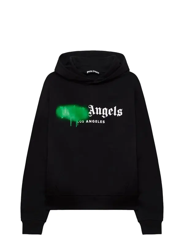 Palm Angels Spray Logo Hooded Sweatshirt - Black