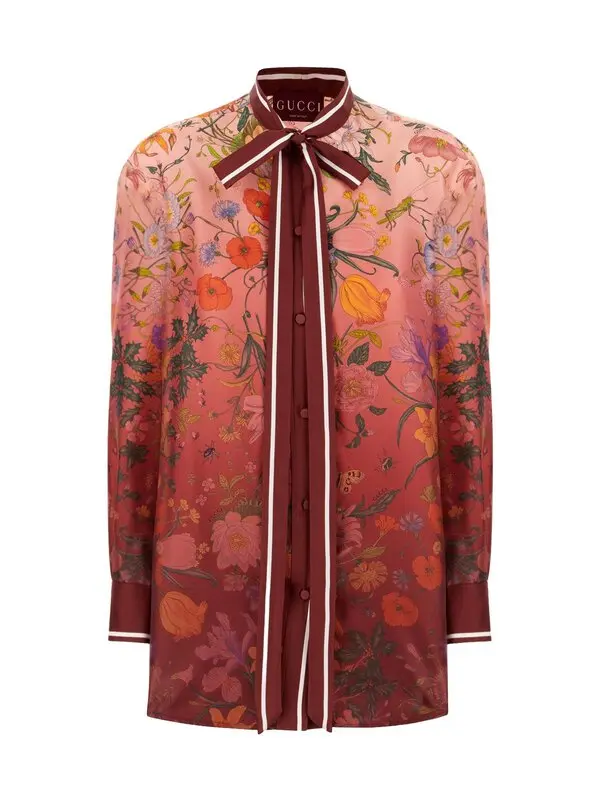 Gucci Printed Silk Blouse With Bow Detail - Multicolor