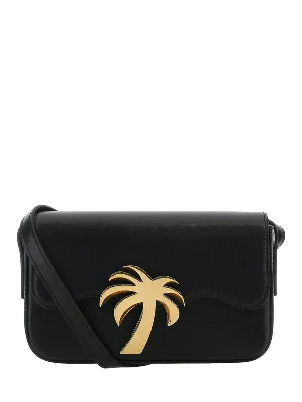 Palm Angels Gold Tone Palm Tree Logo Flap Shoulder Bag - Multicolor