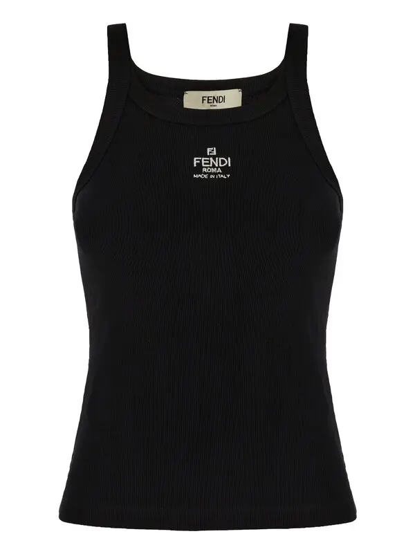 Fendi Ribbed Tank Top With Logo Detail - Multicolor
