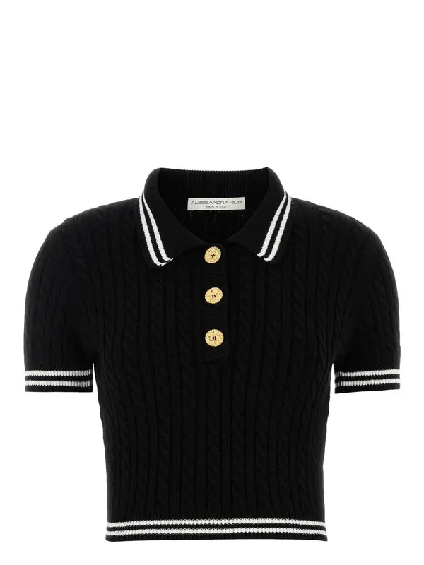 Alessandra Rich Cropped Polo Shirt - Black