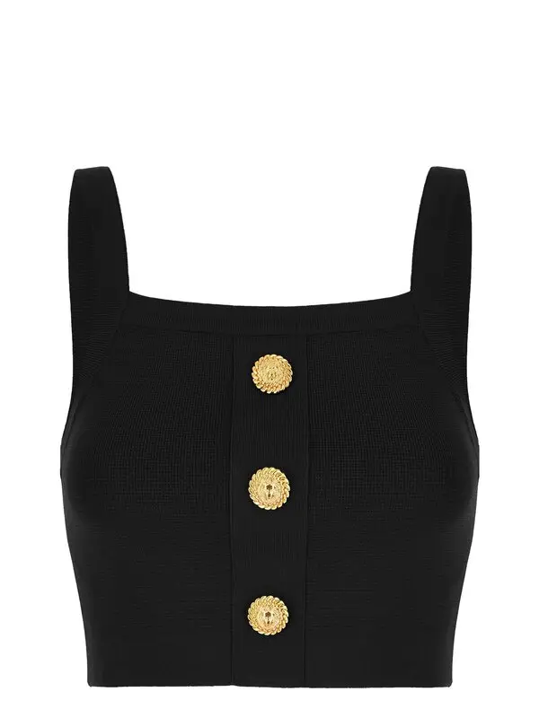 Balmain Black Cropped Top With Gold Tone Buttons - Multicolor