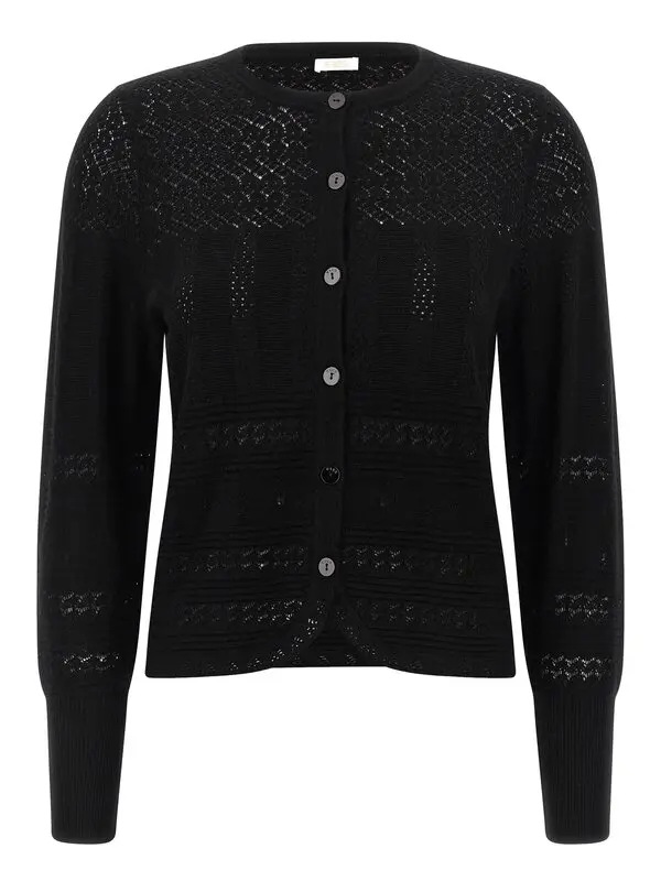 ERES Trio Openwork Cashmere Blend Wool Cardigan - Black