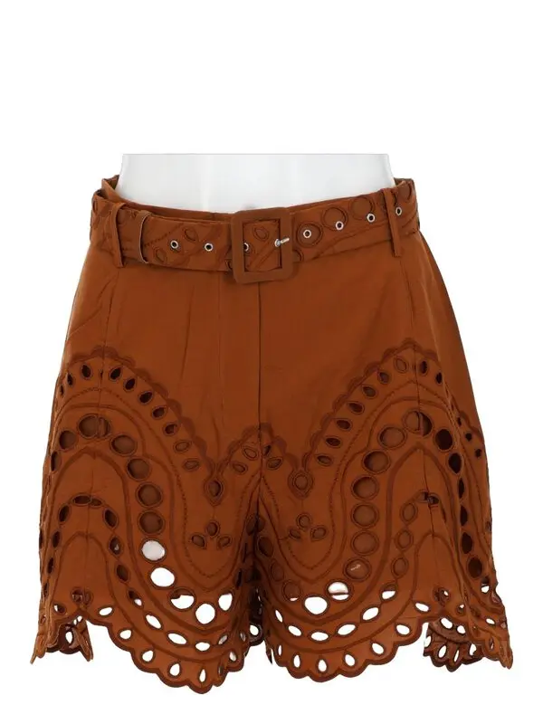 Charo Ruiz Ibiza Dune Shorts With Belted Waist And Scalloped Hem - Brown
