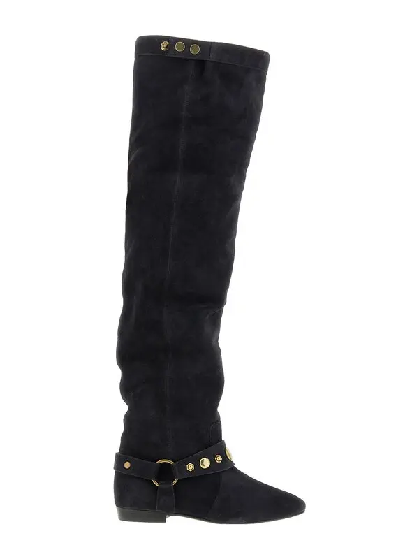 Isabel Marant Étoile Selize Suede Over-the-knee Boots With Metal Details - Black