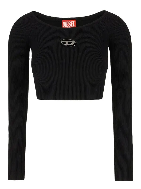 DIESEL® Ribbed Cropped Top With Logo Detail - Multicolor