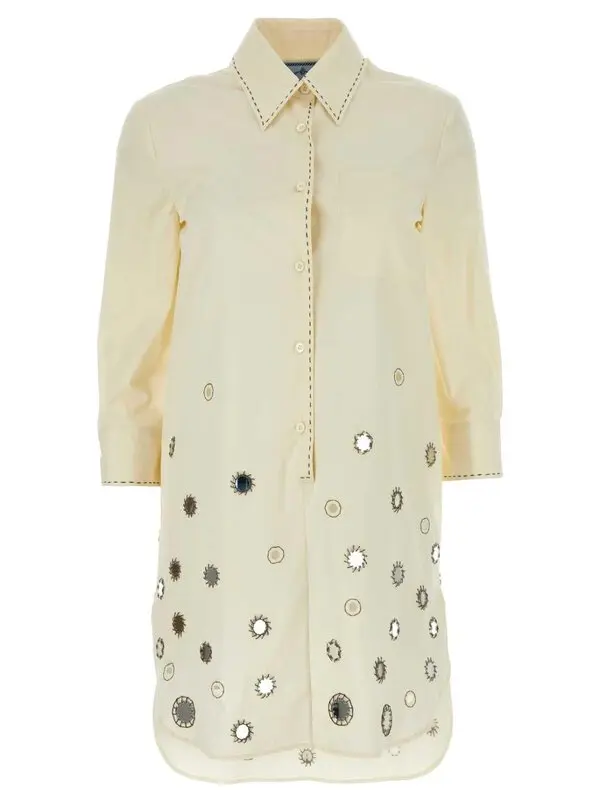 Prada Cotton Shirt Dress With Embellished Details - Brown