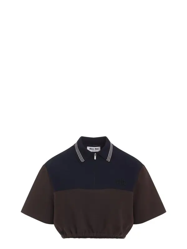 Miu Miu Cropped Viscose Blend Polo Top - Brown