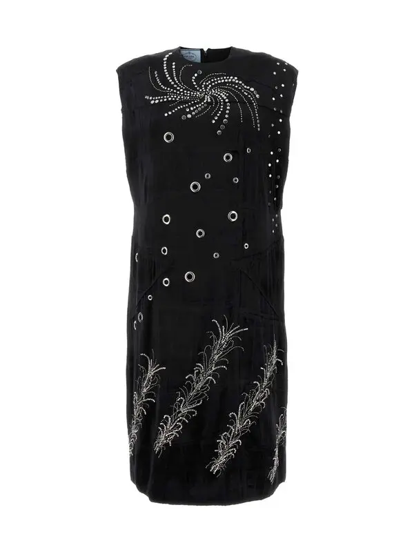Prada Embellished Velvet Dress - Black