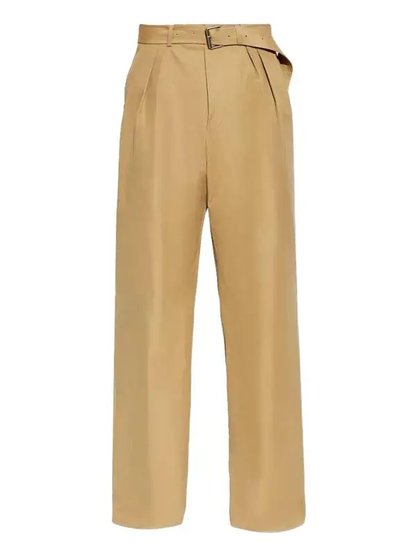 Dries Van Noten Wide Leg Belted Pleated Cotton Trousers - Brown