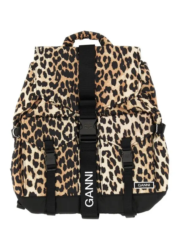 GANNI Recycled Fabric Backpack With Leopard Print - Multicolor