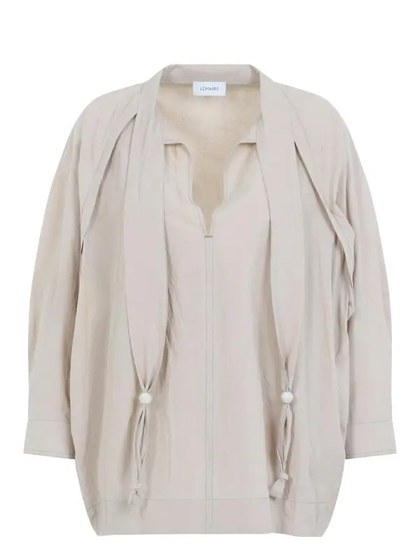 LEMAIRE Cotton Crepe Blouse With Tie Detail - Gray