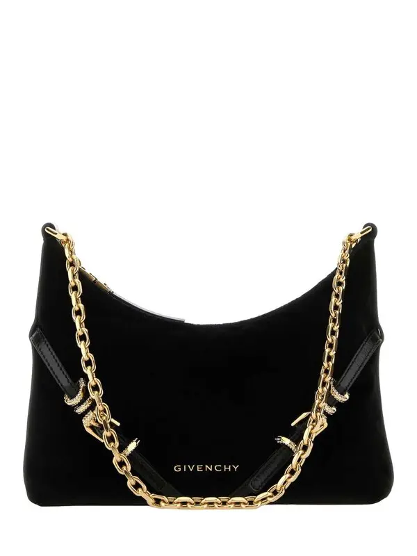 Givenchy Velvet Voyou Party Shoulder Bag With Golden Metal Finishing - Black