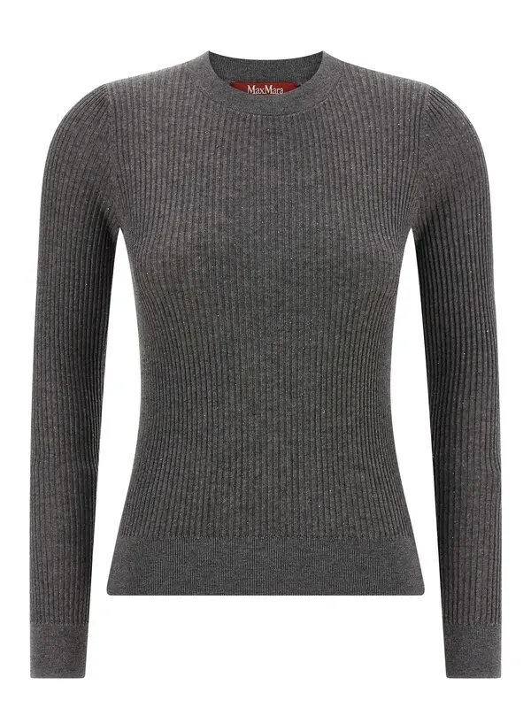 Max Mara Marabu Ribbed Knit Wool And Silk Blend Sweater With Micro Sequins - Gray