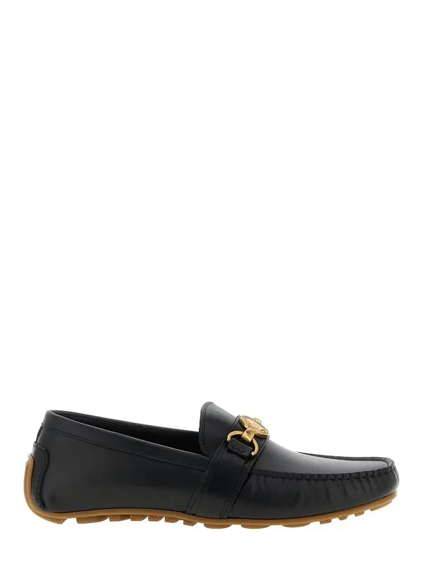 Moschino Leather Penny Loafers With Antiqued Metal Detail - Black