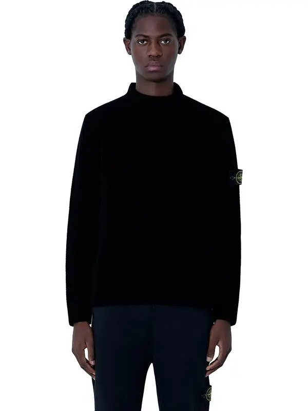 Stone Island Compass Patch Cotton Knit Sweater - Black