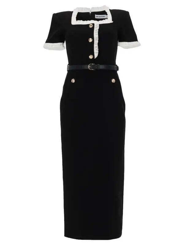 SELF-PORTRAIT Midi Dress With Ruffle Detail - Black