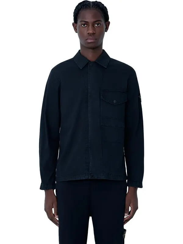 Stone Island Cotton Weave Shirt With Signature Compass Patch - Black