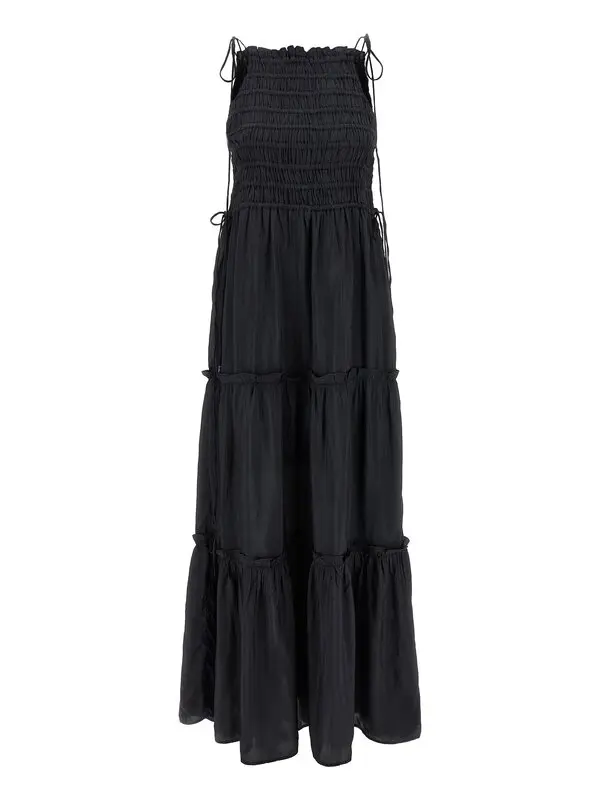 GANNI Smocked Viscose Maxi Dress - Gray