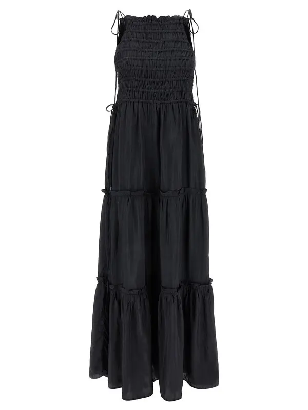 GANNI Smocked Viscose Maxi Dress - Gray