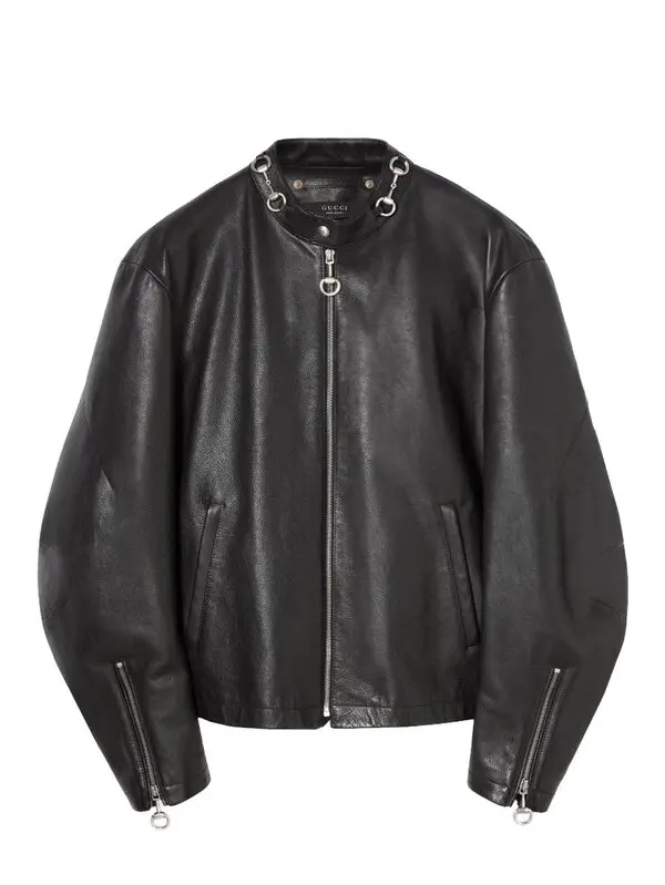 Gucci Leather Jacket With Horsebit Detail - Black