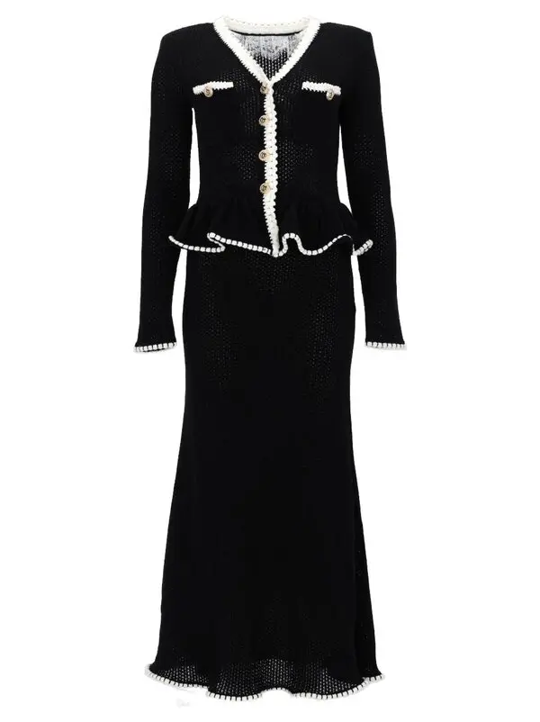 SELF-PORTRAIT Knit Midi Dress With Lace And Ruffle Inserts - Black
